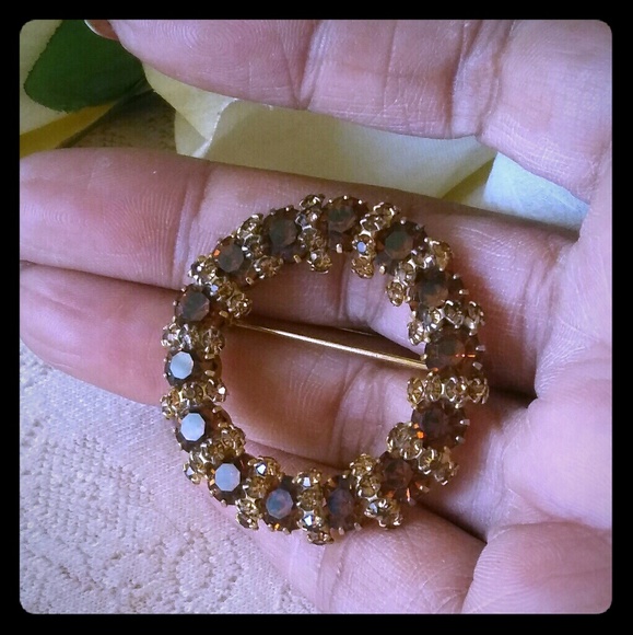 Jewelry | Vintage Art Deco Amber Rhinestone Wreath Brooch | Poshmark